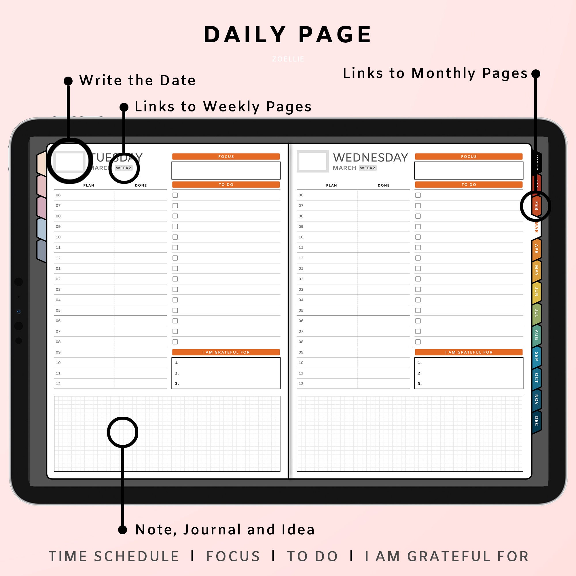 Digital Undated Planner Monday start and Sunday start | Etsy
