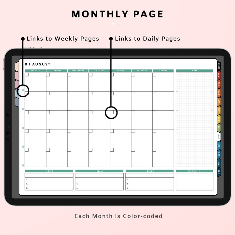 Digital Undated Planner Monday Start and Sunday Start - Etsy