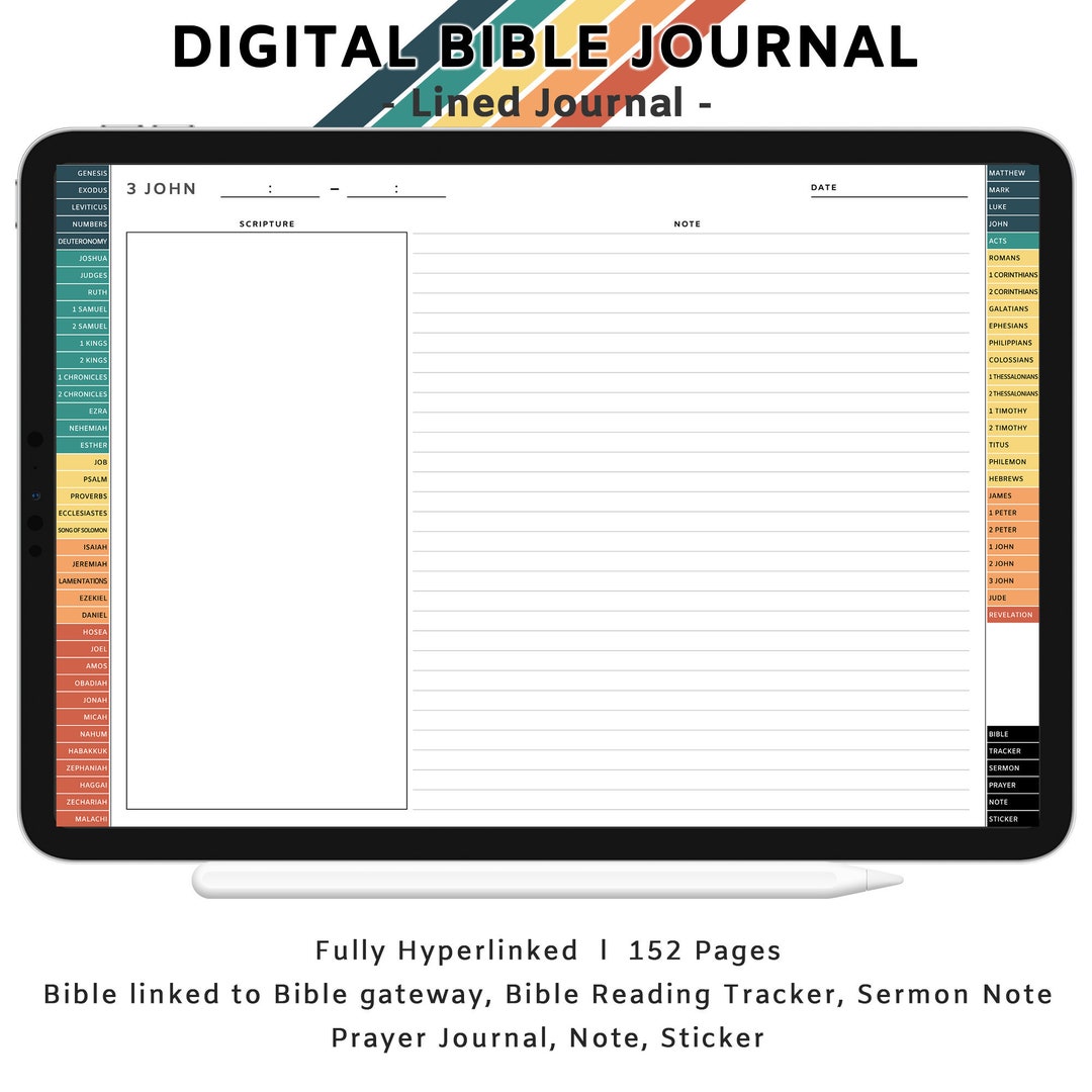 Digital Bible Journal, Lined, Retro, Goodnotes, Notability and Xodo ...