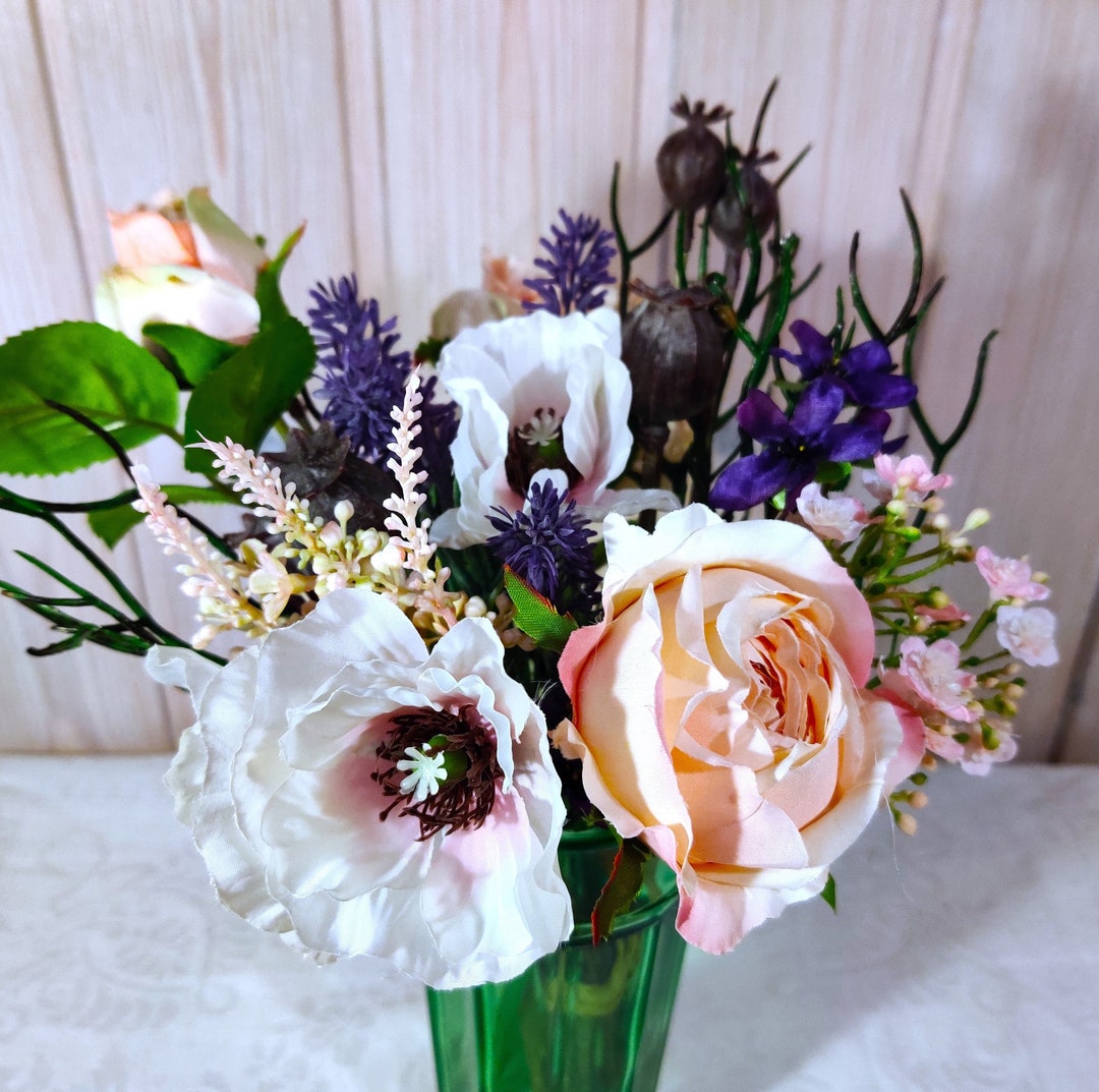 Wild Rose Lavender Heather Poppy Pods Violet Bouquet Bouquet White Old ...