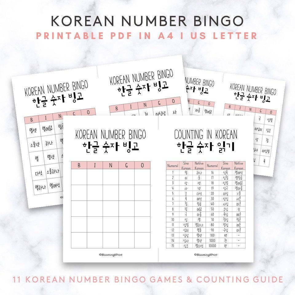 printable PDF A4 file worksheet learning study Korean Numbers ...