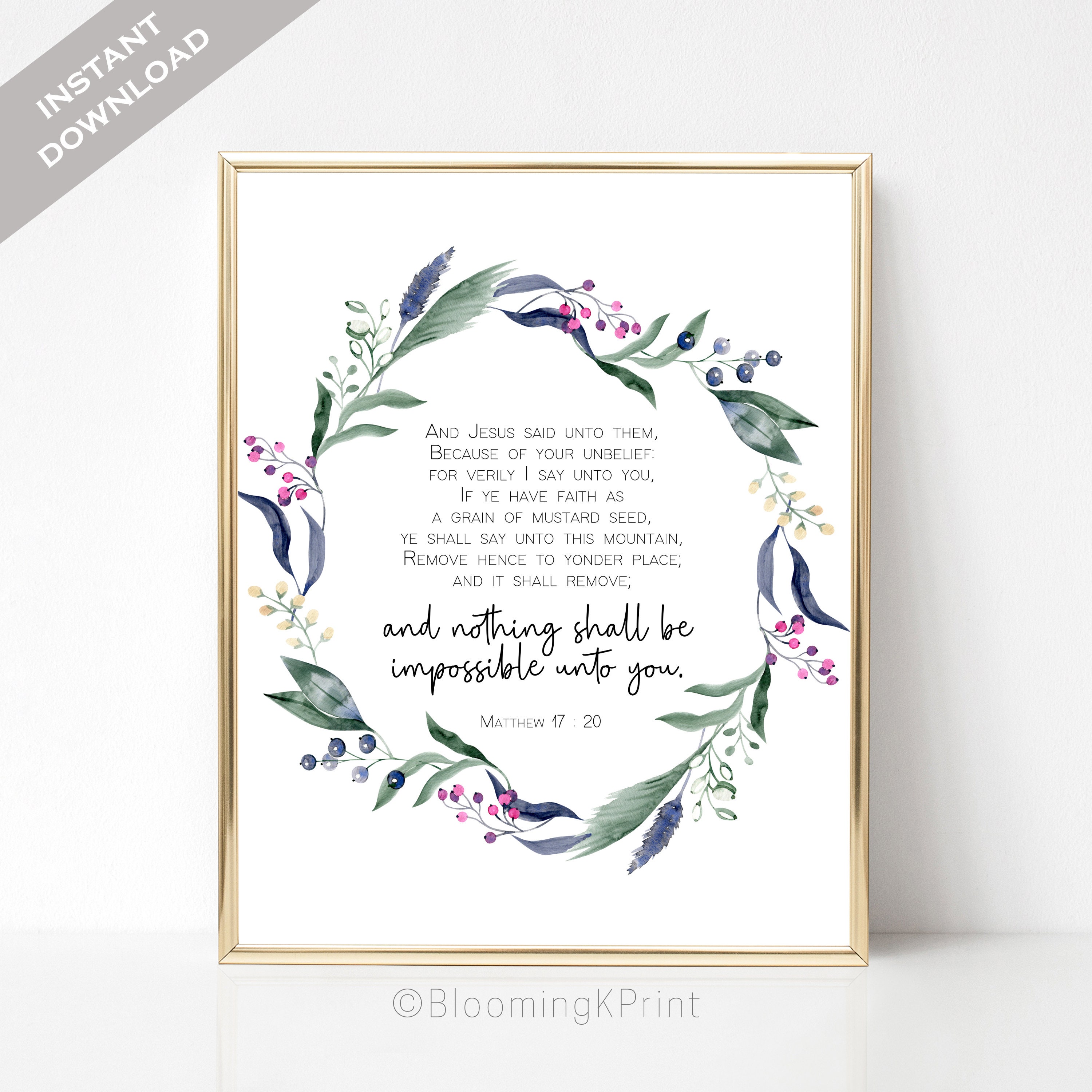 Matthew 17:20 KJV Bible Verse Printable Wall Art Digital | Etsy