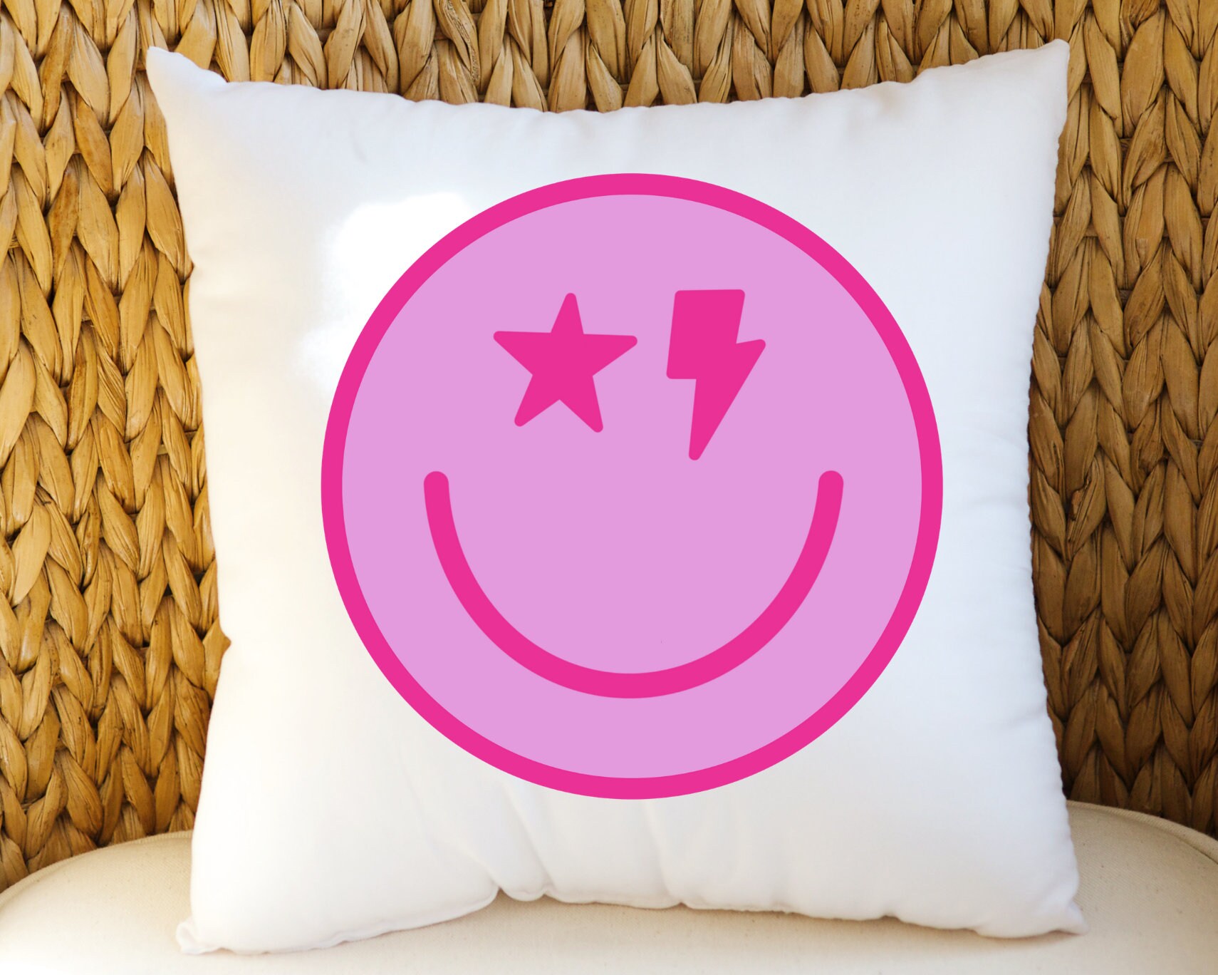 Smiley Face Throw Pillow Preppy Throw Pillow Star Eye | Etsy