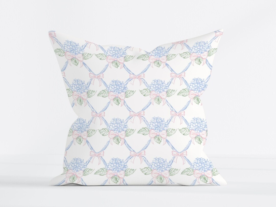 Coquette Blue Hydrangea Pillow Grandmillennial Room Decor Preppy Throw ...