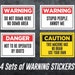 Warning Stickers 4x Warning Stickers 4 Sets of Warning - Etsy