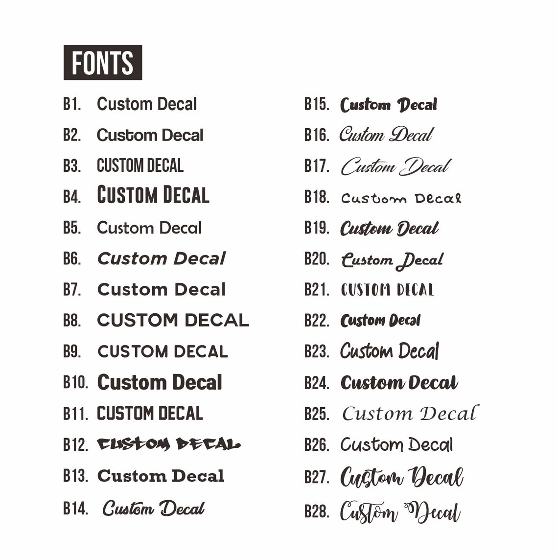 Custom Font Decals Custom Vinyl Text Decals Create Your - Etsy