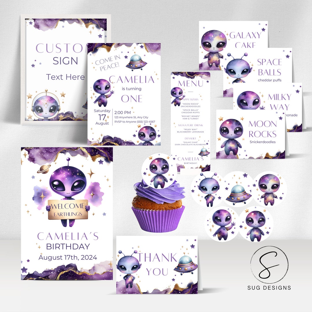 Galactic Alien Party Bundle | Invitation, Thank You Card, Decor & More ...