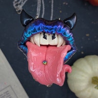 Lip Necklace Pastel Pink Violet Devil Creepy Vampire Hot Lips Mouth Piercing Gothic Punk Emo ...