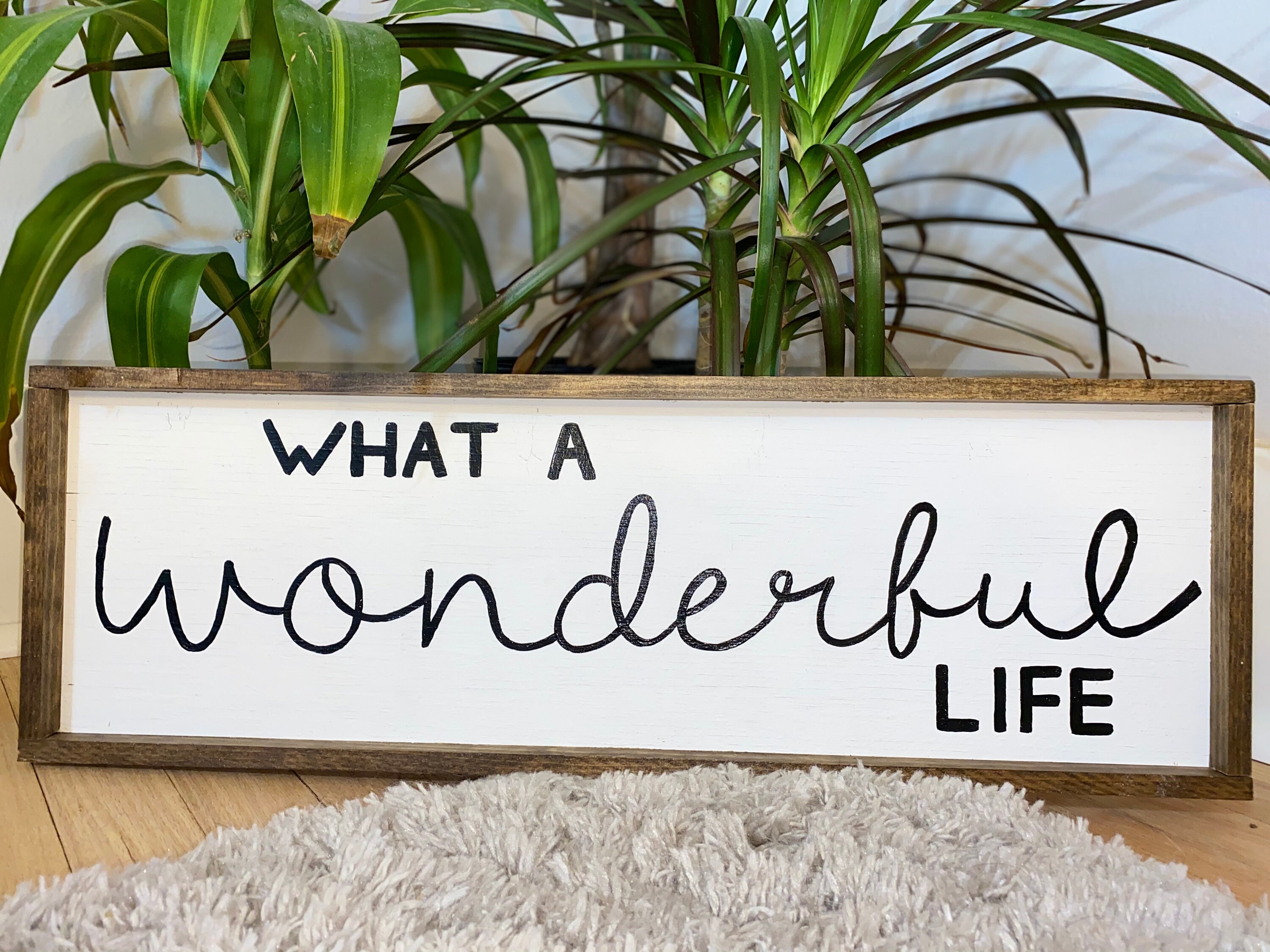 Skinny Wood Sign Black White Cursive Stained Hand Painted Custom Design ...