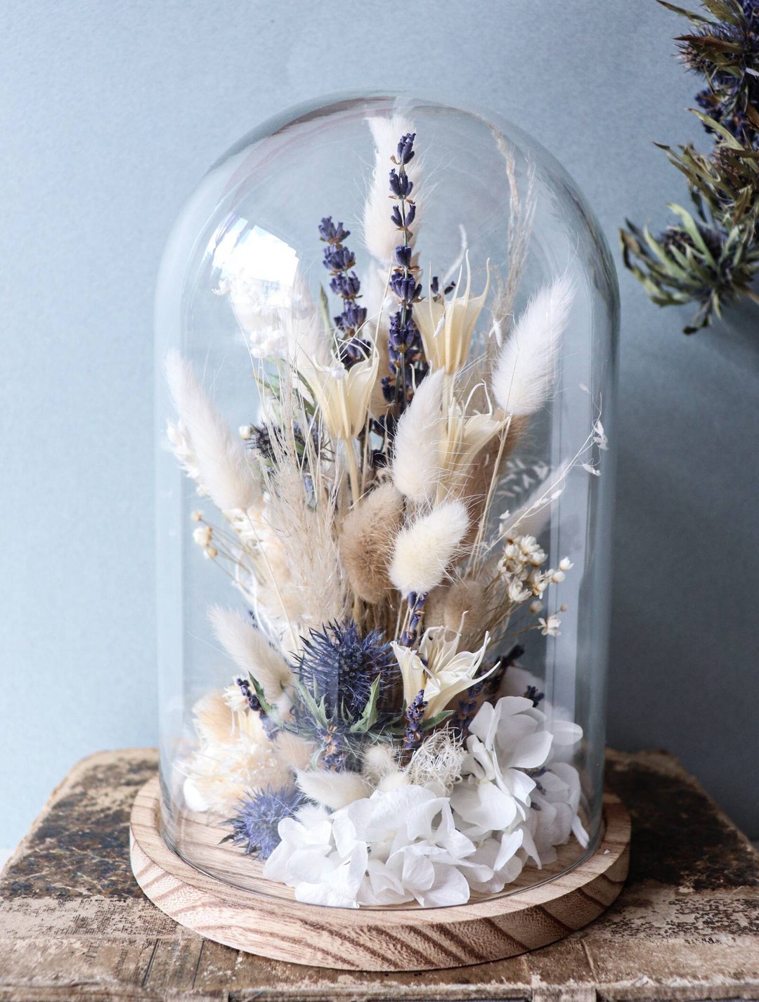 Trendy Dried Flower Bell Jar With Lavender and Thistles - Etsy