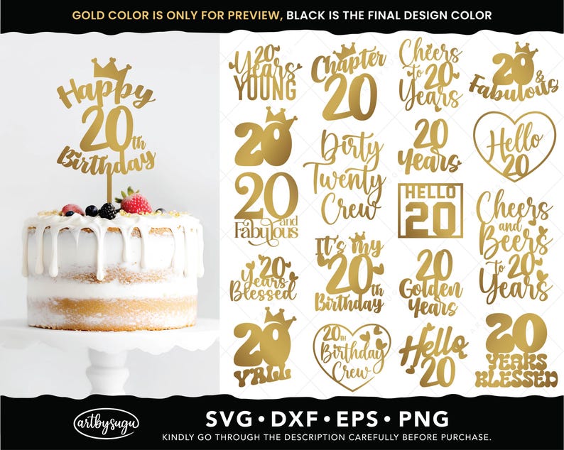 20th Birthday Cake Topper Svg Bundle, Cheers to 20 Years Png, 20 and ...