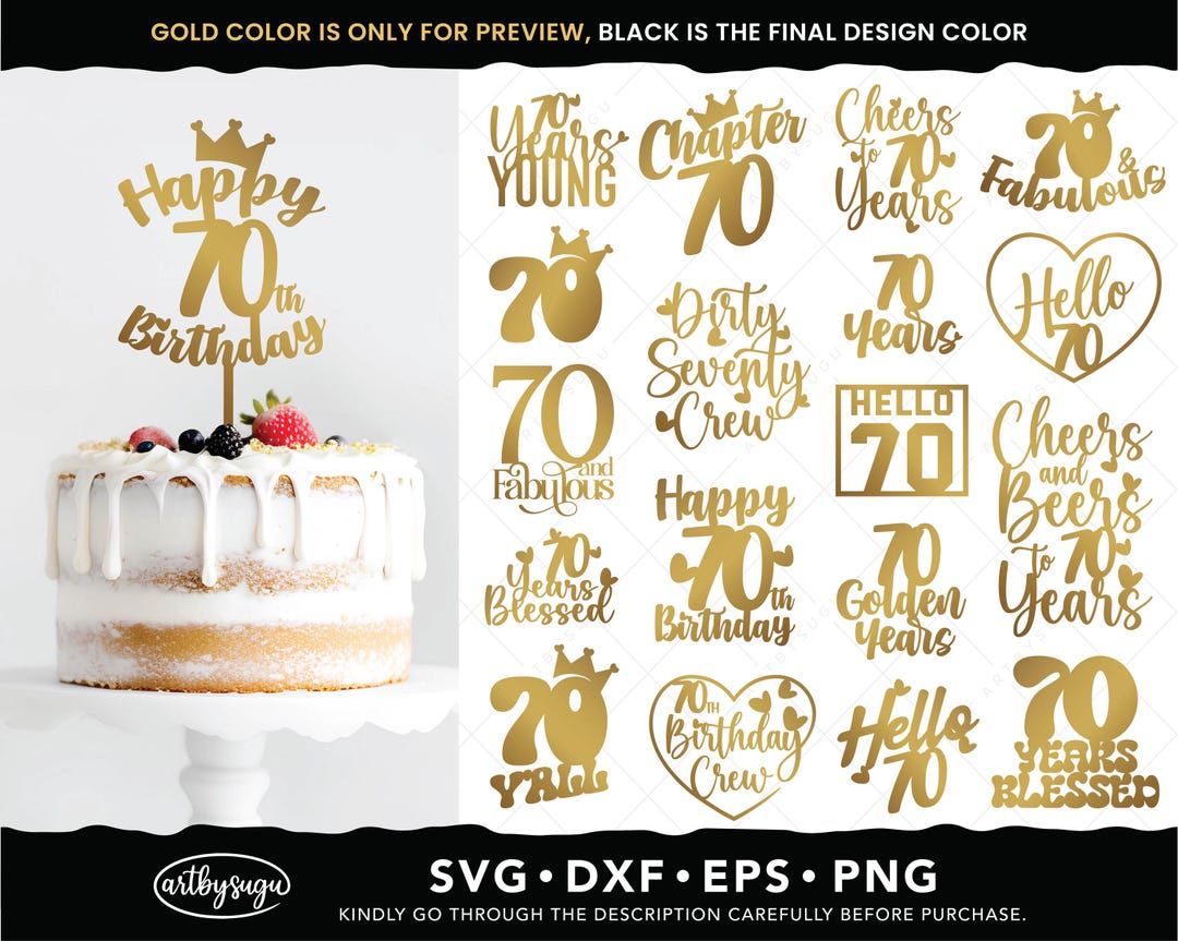 70th Birthday Cake Topper Svg Bundle, Cheers to 70 Years Png, 70 and ...