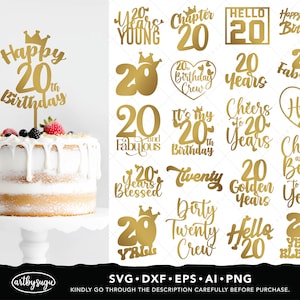 Buy 20th Birthday Cake Topper Svg Bundle, Cheers to 20 Years Png, 20 ...