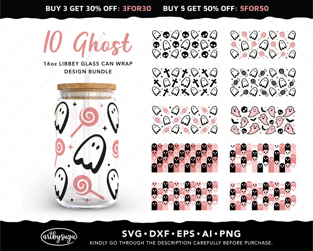 Halloween Ghost Libbey Glass Can Wrap Svg Bundle, Beer Can Glass, 16oz ...
