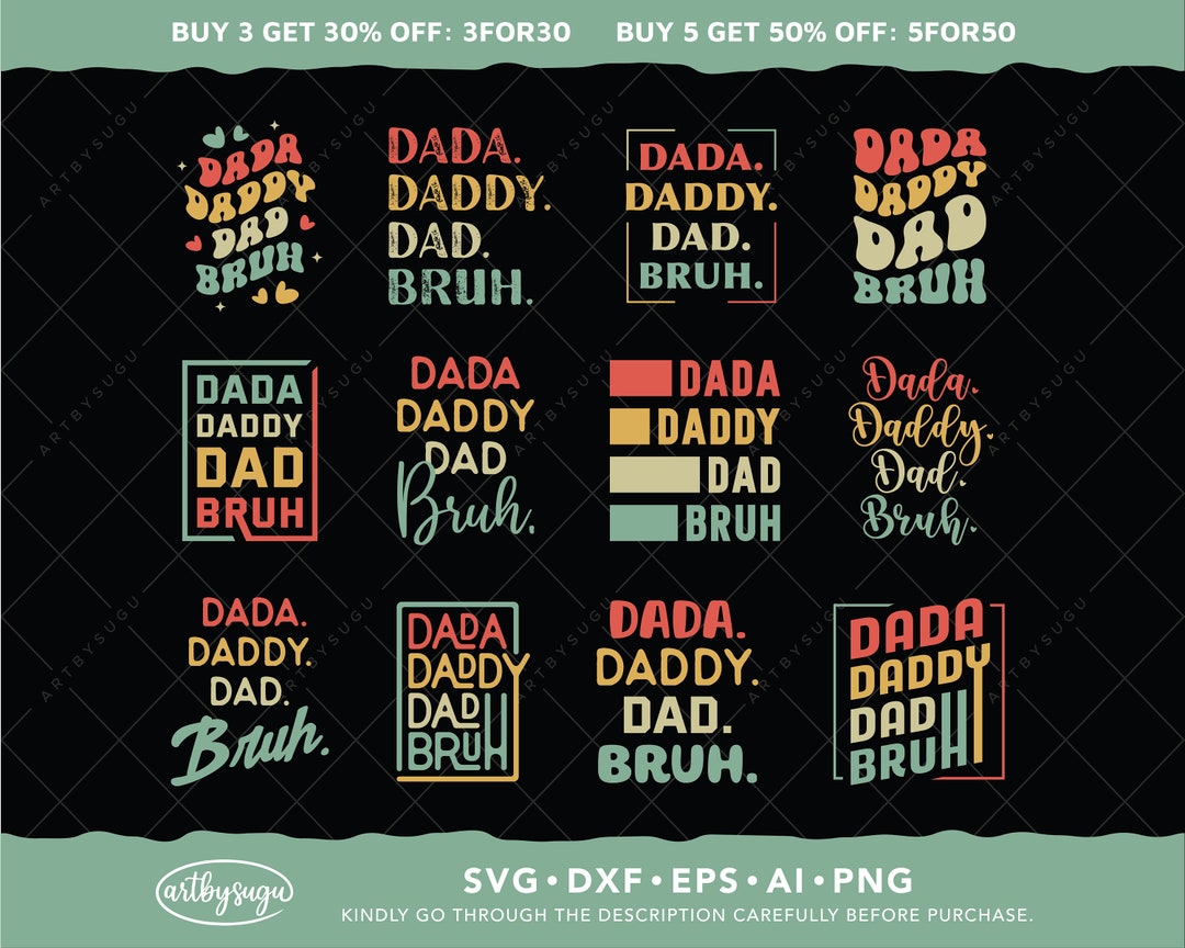 Retro Dada Daddy Dad Bruh Svg Bundle, Fathers Day Svg, Dad Life Svg ...