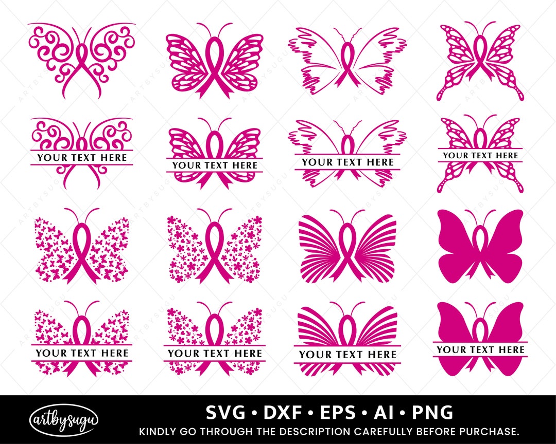 Cancer Ribbon Butterfly Spilt Monogram Svg Bundle,cancer Ribbon Spilt ...