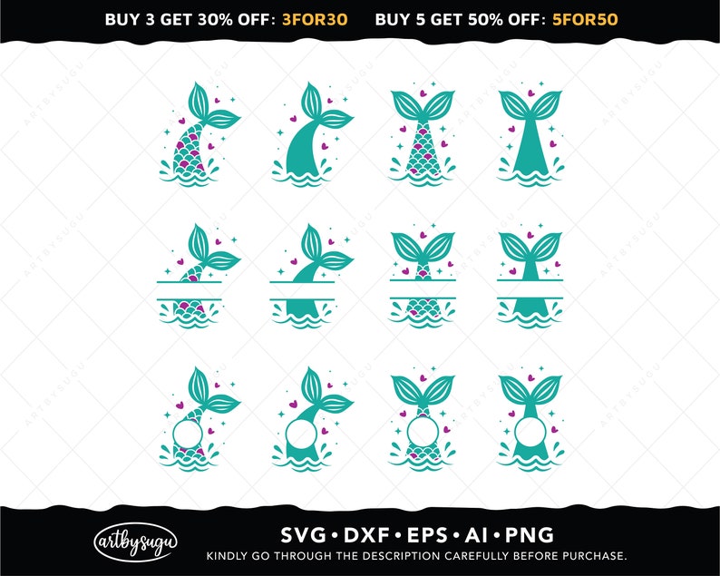 Mermaid Tail Monogram SVG Bundle, Mermaid Tail Svg, Mermaid Svg Cricut ...