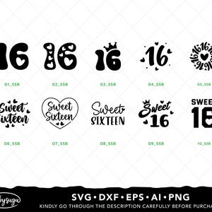 Sweet Sixteen SVG Bundle, Sweet 16 SVG, 16th Birthday Svg, Birthday ...