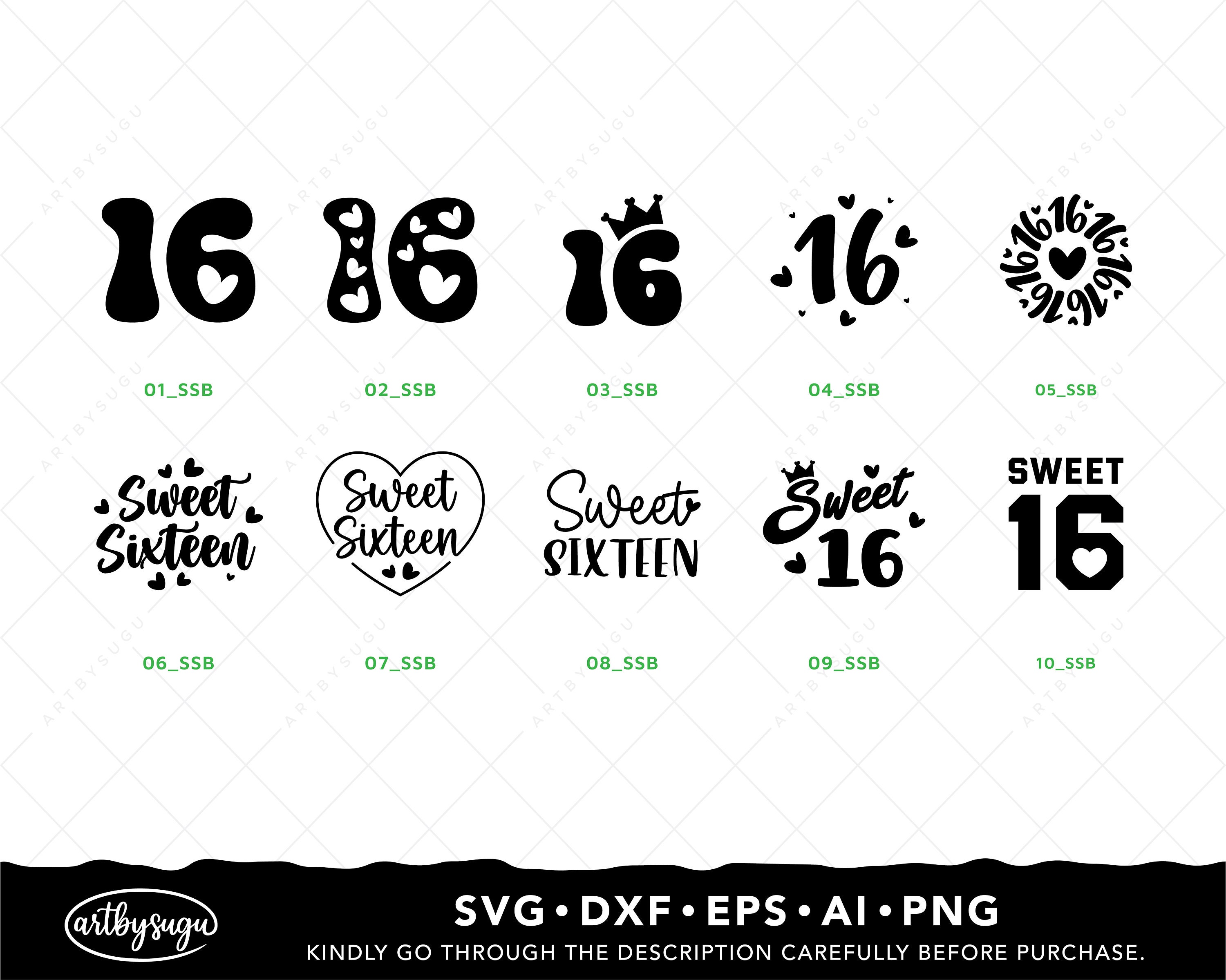 Sweet Sixteen SVG Bundle, Sweet 16 SVG, 16th Birthday Svg, Birthday ...