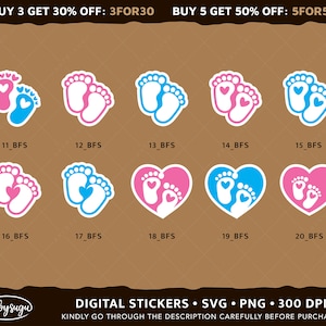 Baby Feet Stickers Png, Baby Shower Stickers Png, Printable Stickers ...