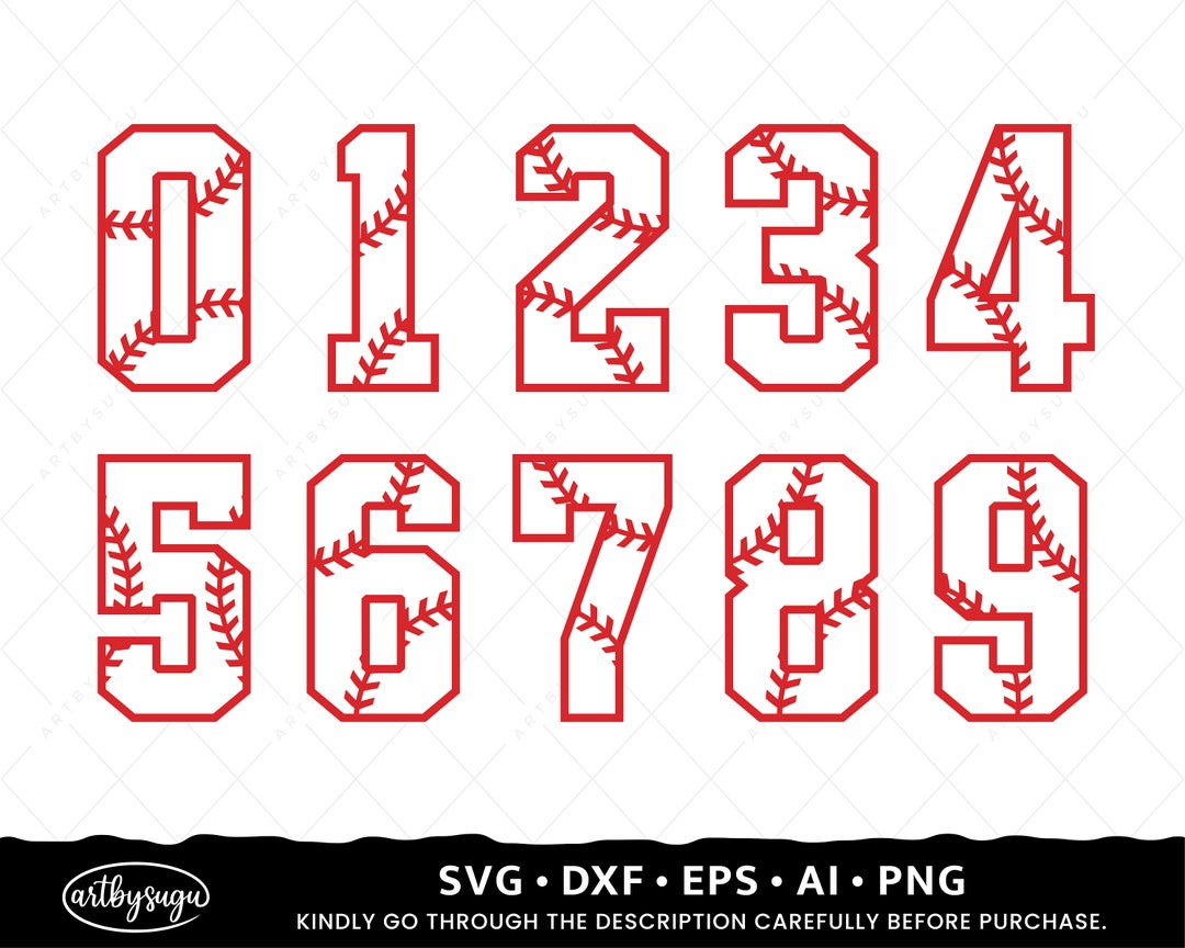 Varsity Number SVG, Baseball Stitching Numbers SVG, Baseball Jersey ...