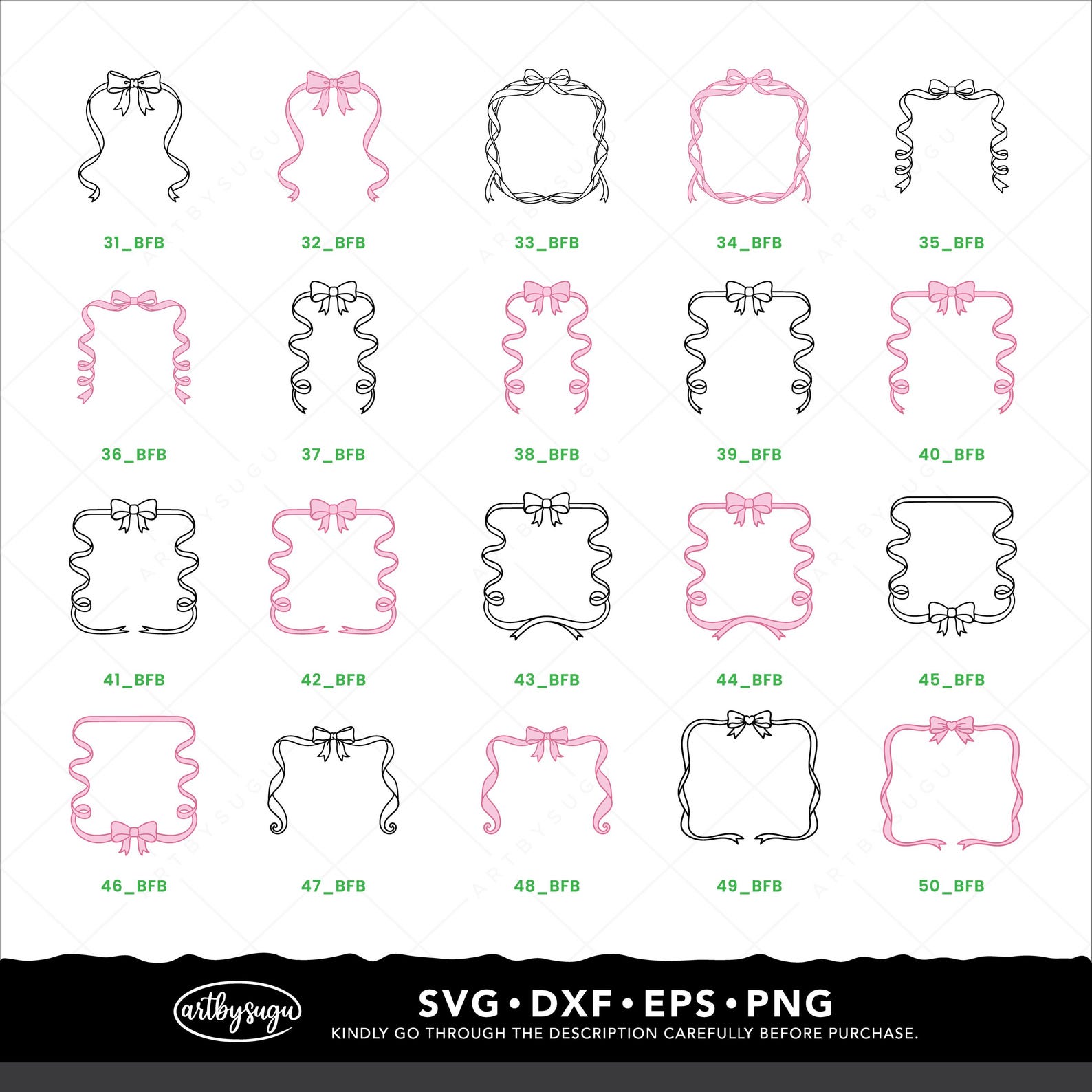 100 Bow Frames SVG Bundle | Pink Ribbon Frame Clipart | Digital ...