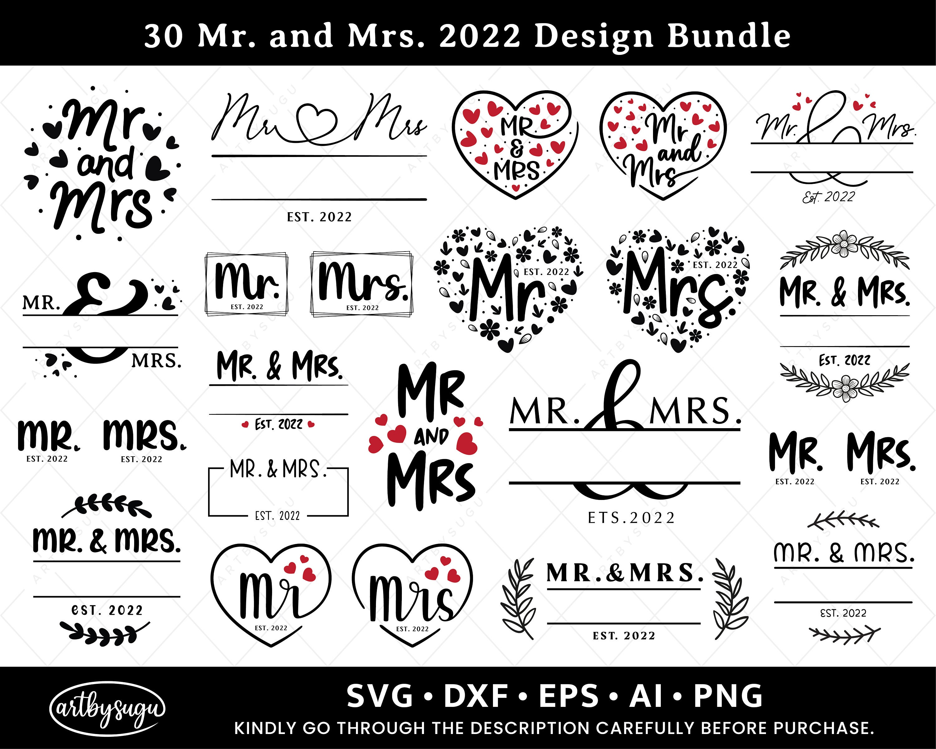 Mr and Mrs 2022 Split Monogram Svg Wedding Svg Bundle - Etsy