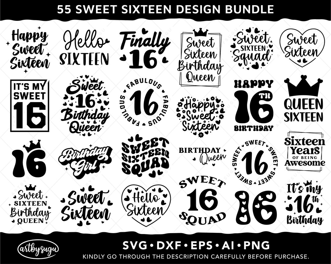 Sweet Sixteen SVG Bundle, Sweet 16 SVG, 16th Birthday Svg, Birthday ...
