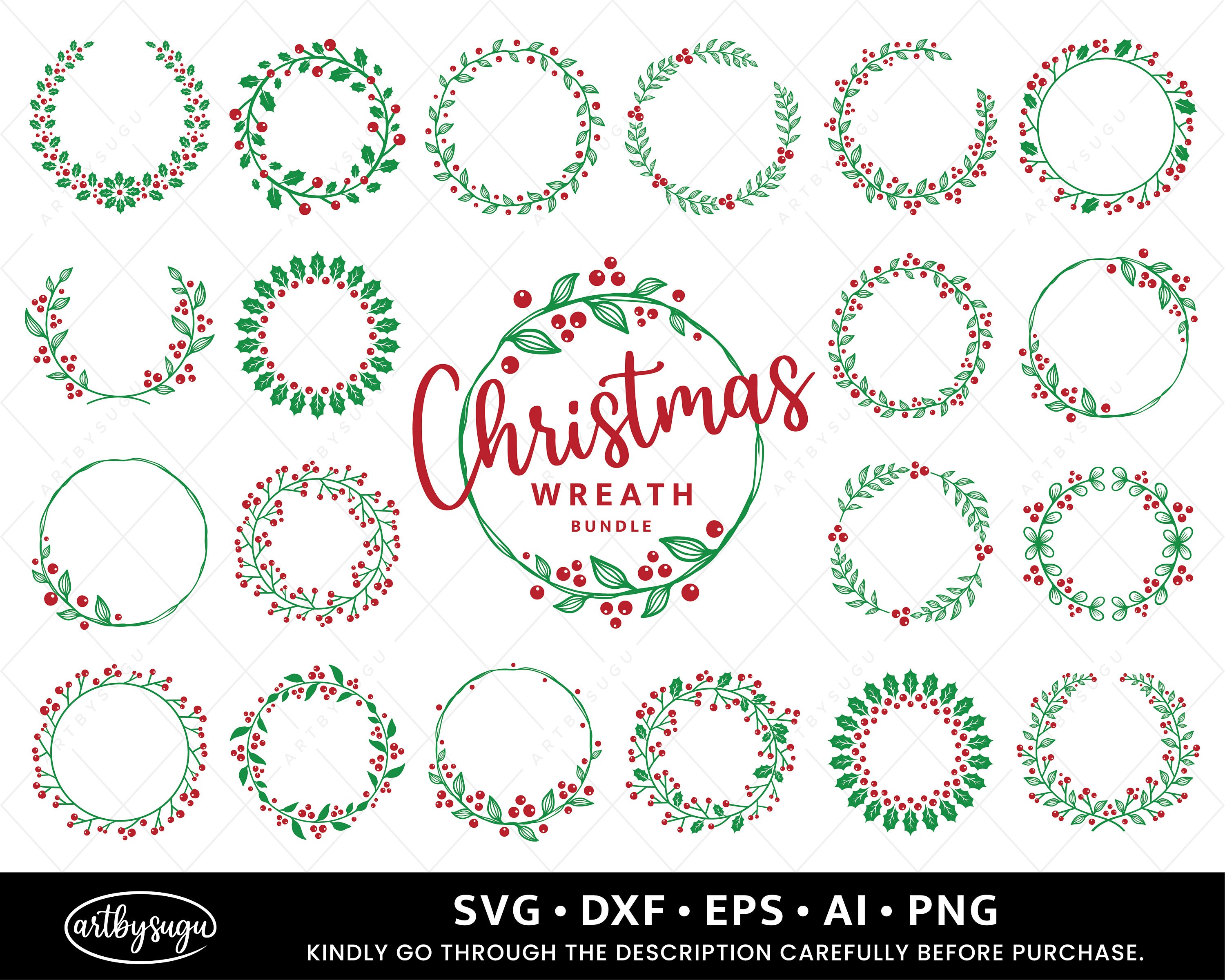Christmas Wreath Svg Bundle Holly Wreath Svg Christmas Decor - Etsy