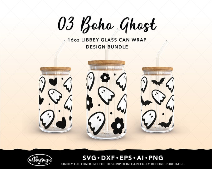 Halloween Can Glass SVG - Ghost Can Glass SVG - 20oz Libbey Wrap SVG ...