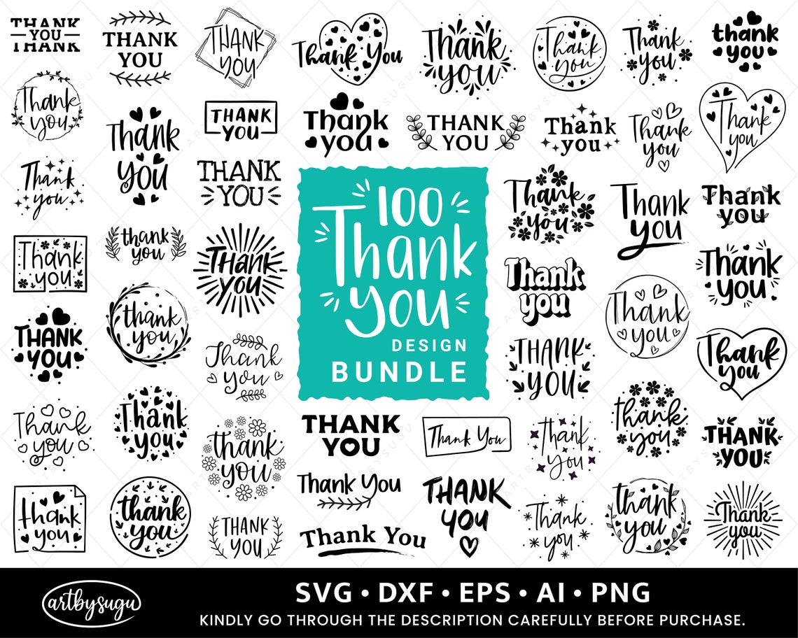 100 Thank You Svg Bundle Thank You Cards Thank You Stickers | Etsy