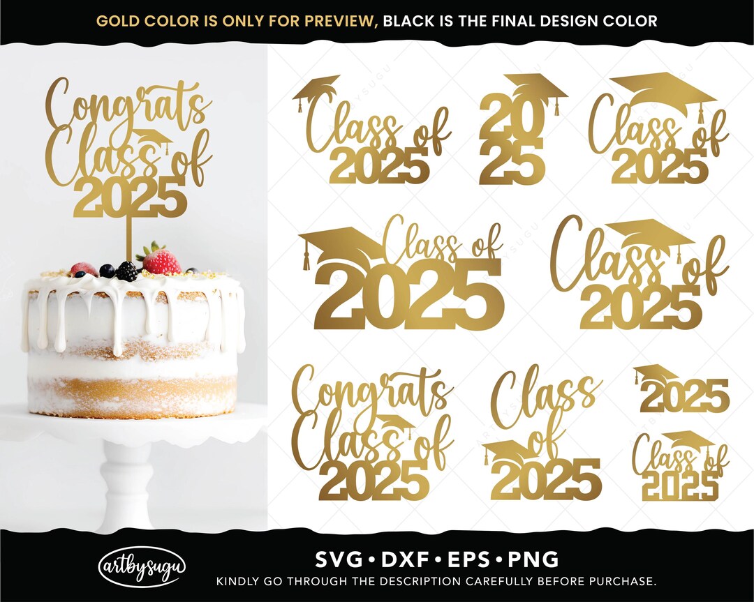 Class of 2025 Cake Topper SVG Bundle, Grad Cake Topper SVG, 2025 Cake ...