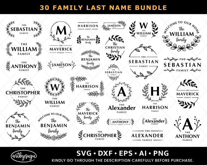 Family Last Name Svg for Cut File, Farmhouse Wreath Svg, Dxf, Png, Eps ...