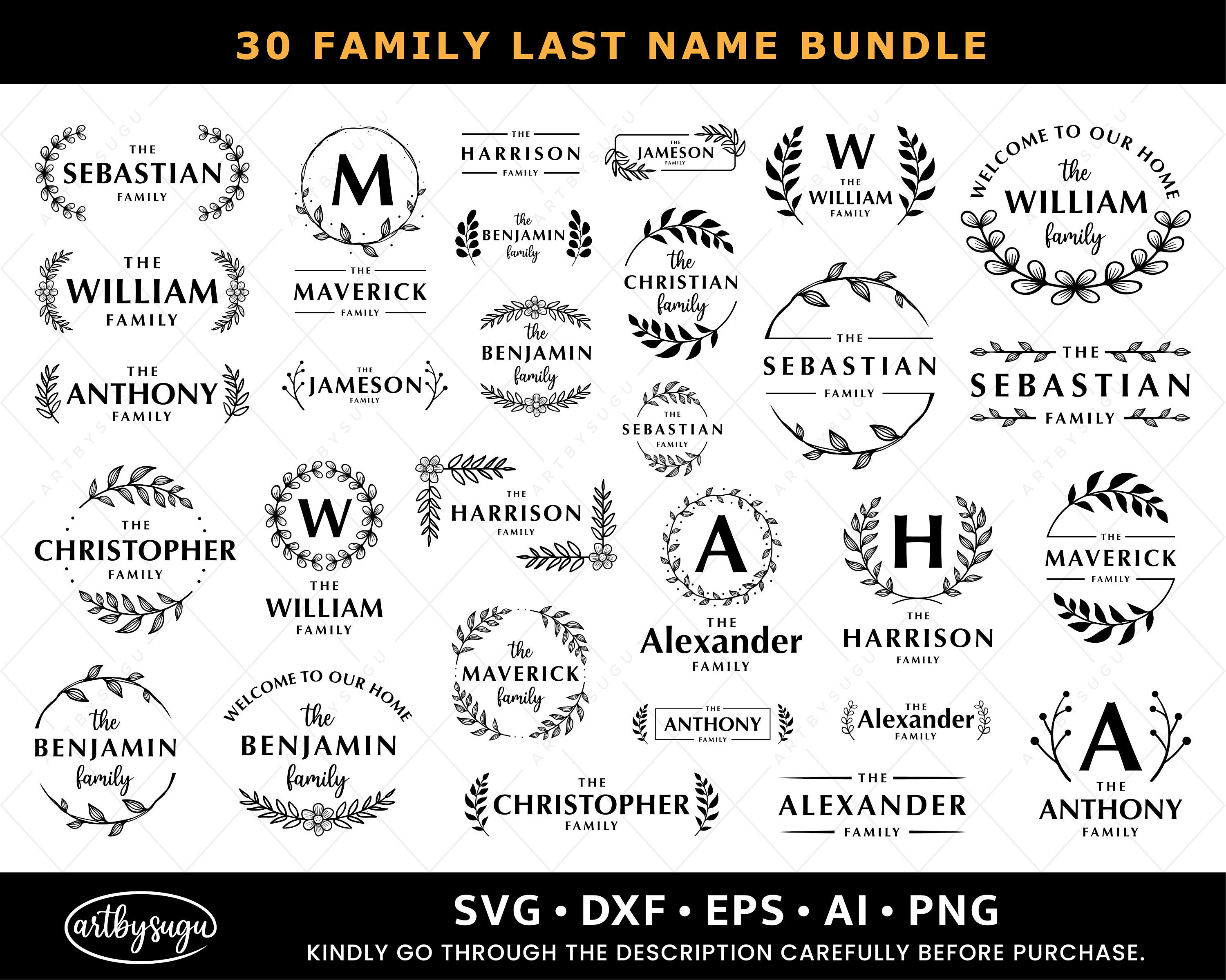 Family Last Name Svg for Cut File, Farmhouse Wreath Svg, Dxf, Png, Eps ...