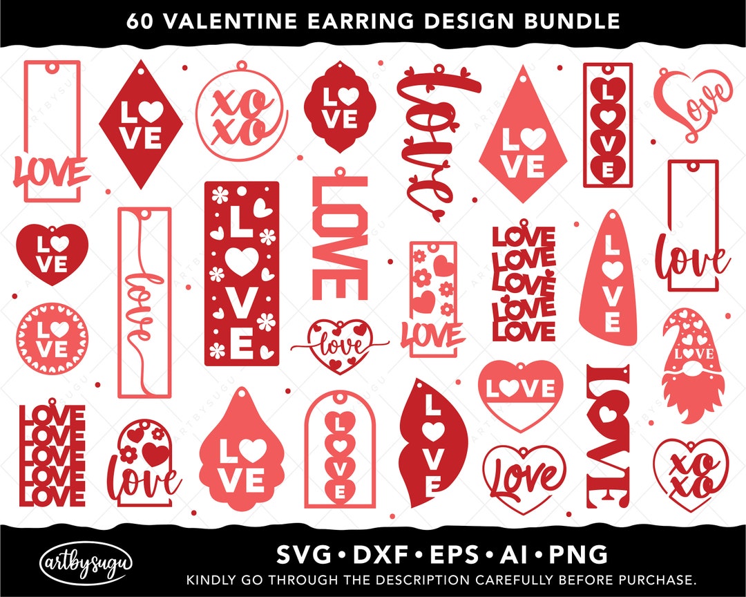 Love Word Earrings SVG, Valentine Earrings SVG Bundle, Heart Earring ...