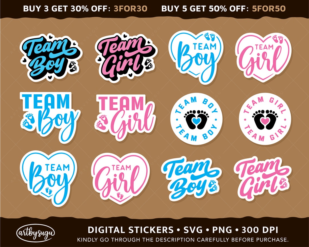 Team Boy Stickers Png, Team Girl Stickers Png, Baby Shower Stickers Png ...