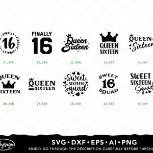 Sweet Sixteen SVG Bundle, Sweet 16 SVG, 16th Birthday Svg, Birthday ...