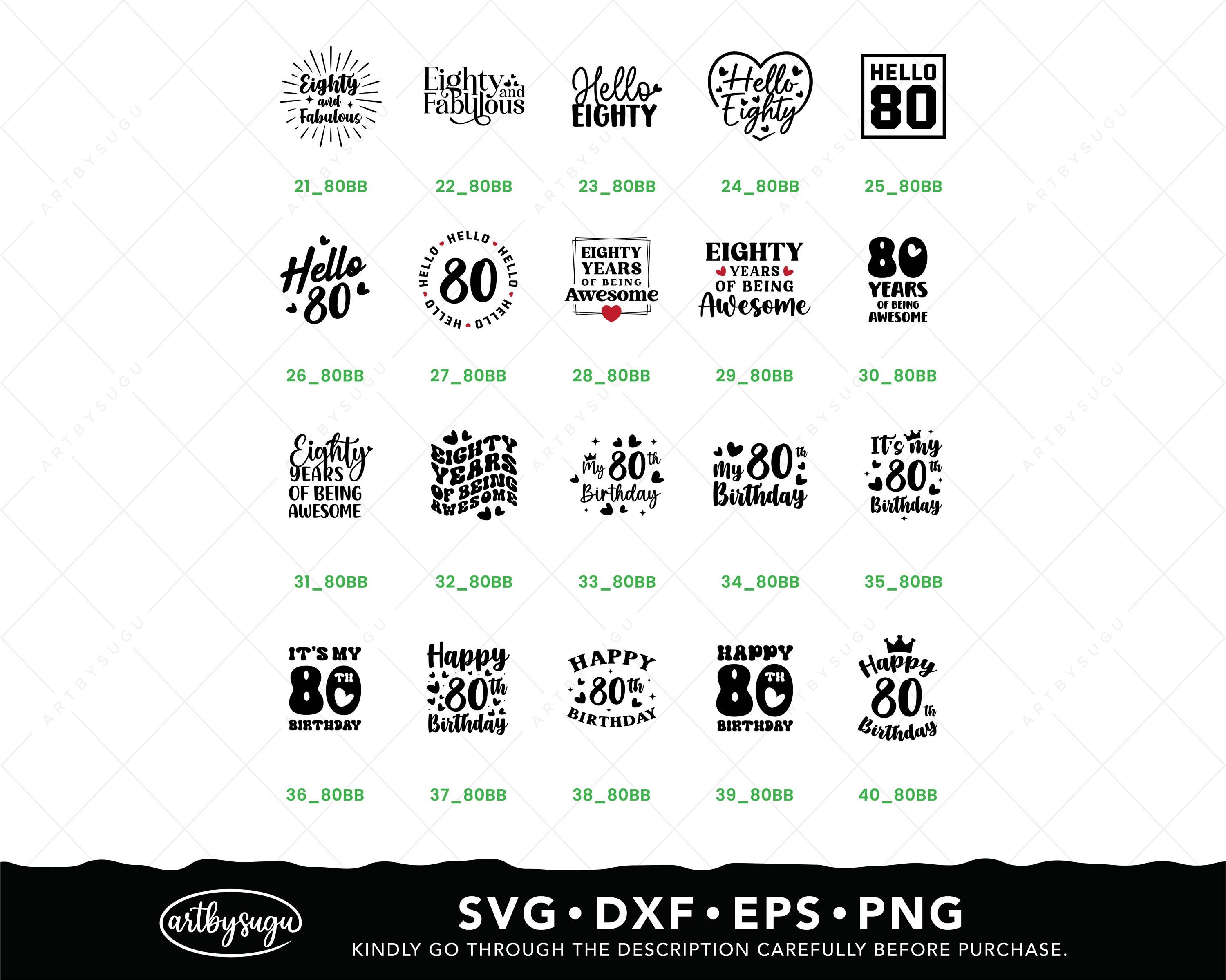 80th Birthday Svg Bundle, Happy Birthday Shirt Png, Birthday Gift for ...