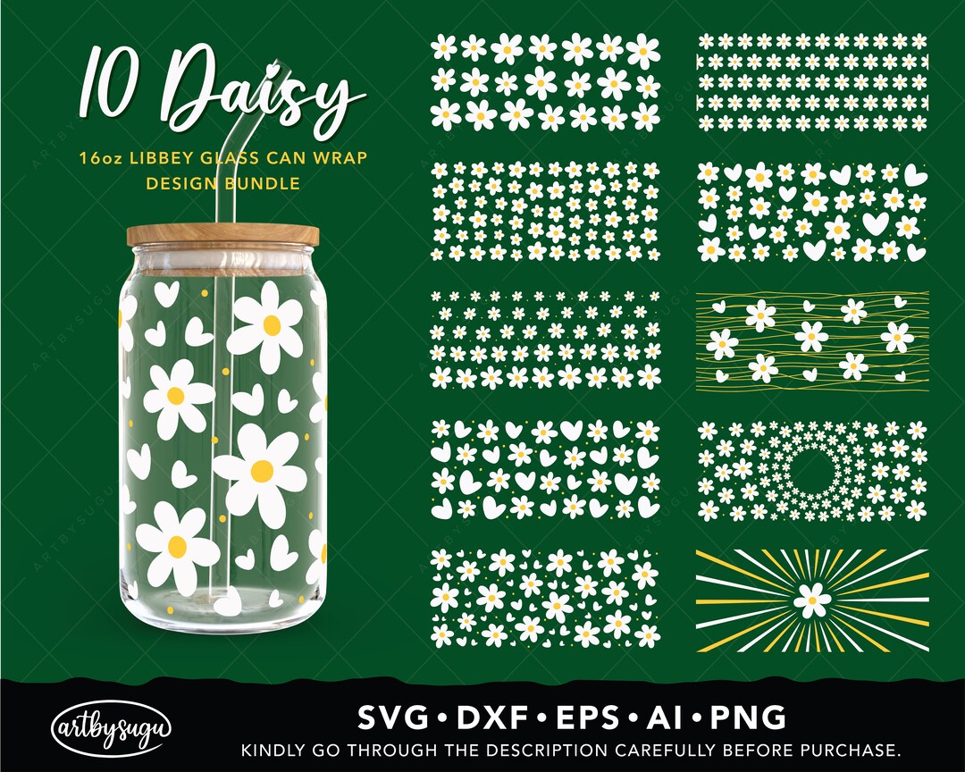 Daisy Libbey Glass Wrap Svg Bundle, Libby Glass Can Svg, Retro Daisy ...