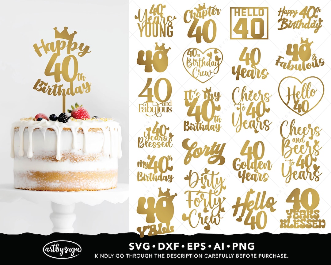 40th Birthday Cake Topper Svg Bundle, Cheers to 40 Years Png, 40 and ...