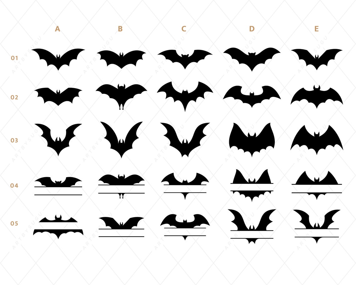 Bat SVG Bundle Bat Monogram Svg Halloween SVG Bat Template | Etsy