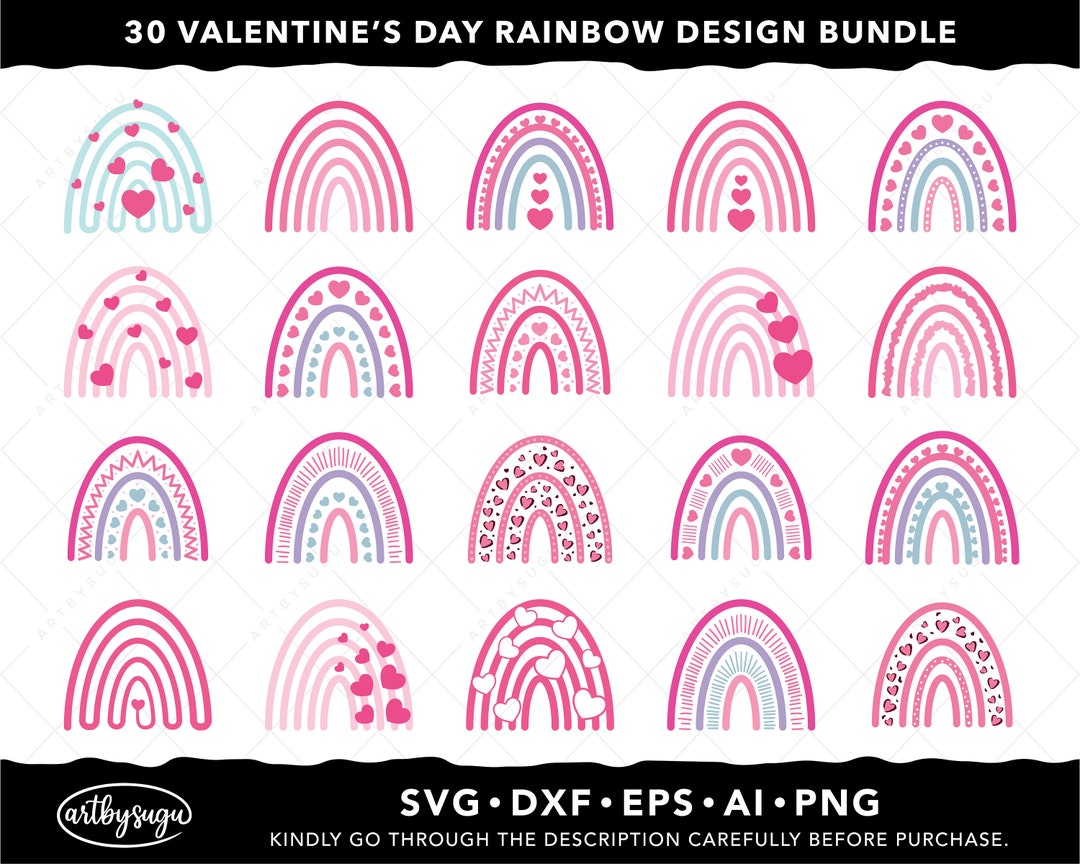 Valentines Day Rainbow SVG Bundle, Boho Rainbow SVG, Valentines Day SVG ...
