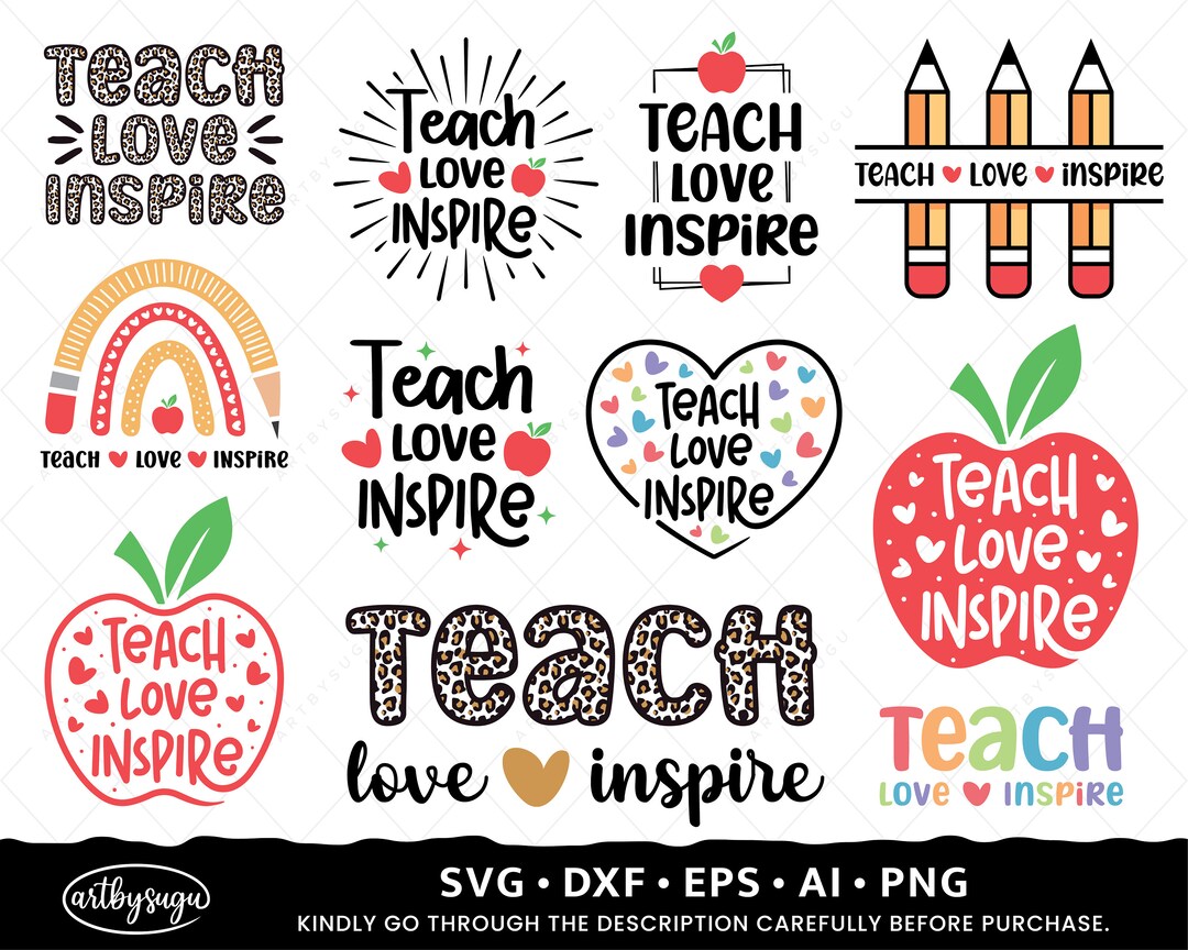 Teach Love Inspire SVG, Leopard Teacher Shirt SVG, Teacher SVG Bundle ...