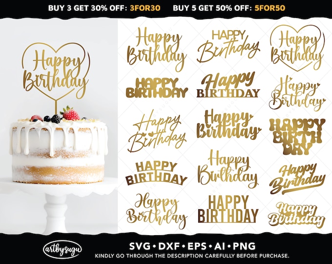 Happy Birthday Cake Topper Svg Bundle, Birthday Gifts Svg, Birthday ...