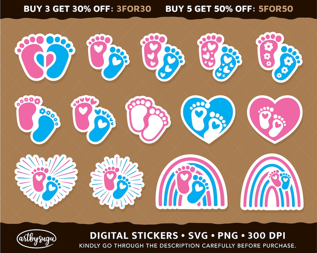 Baby Feet Stickers Png, Baby Shower Stickers Png, Printable Stickers ...