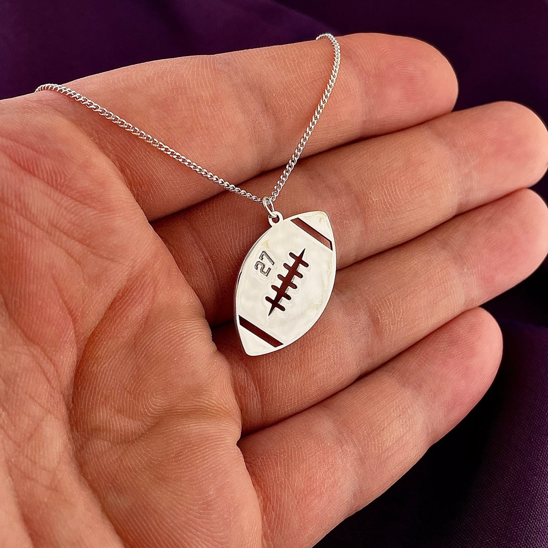 925 Sterling Silver American Football Necklace , Sport Jewelry ...