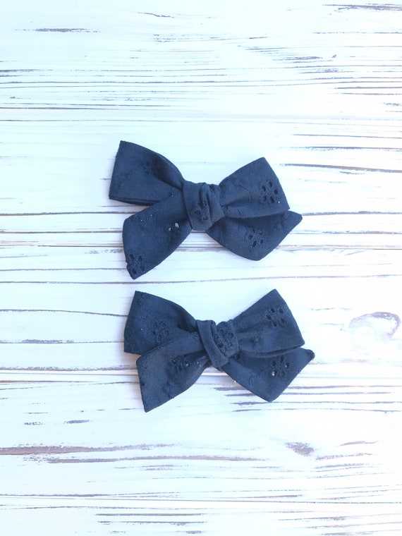 Navy Blue Eyelet Pigtail Set Hair Bows | Etsy