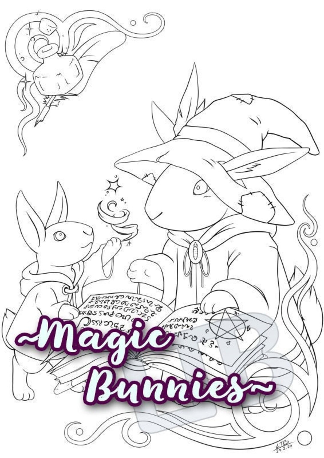 Bunny Sage Coloring Page Printable Lineart Illustration - Etsy Australia