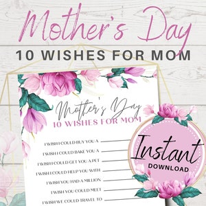 Mother's Day Wishes for Mom Fill-in-the-blank Activity, Floral Peony ...
