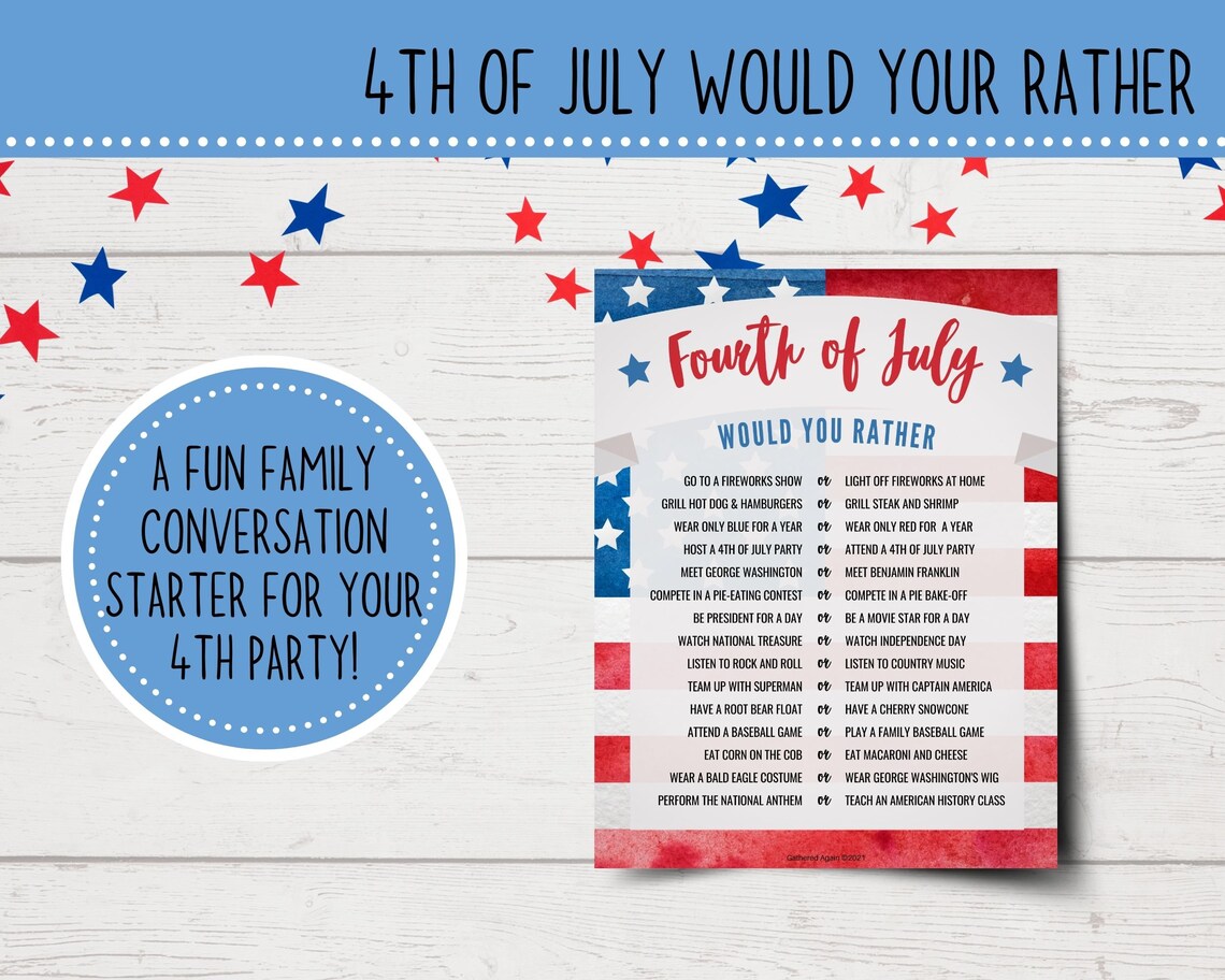 Funny 4th of July Would You Rather Game | Fourth of July Party Games ...